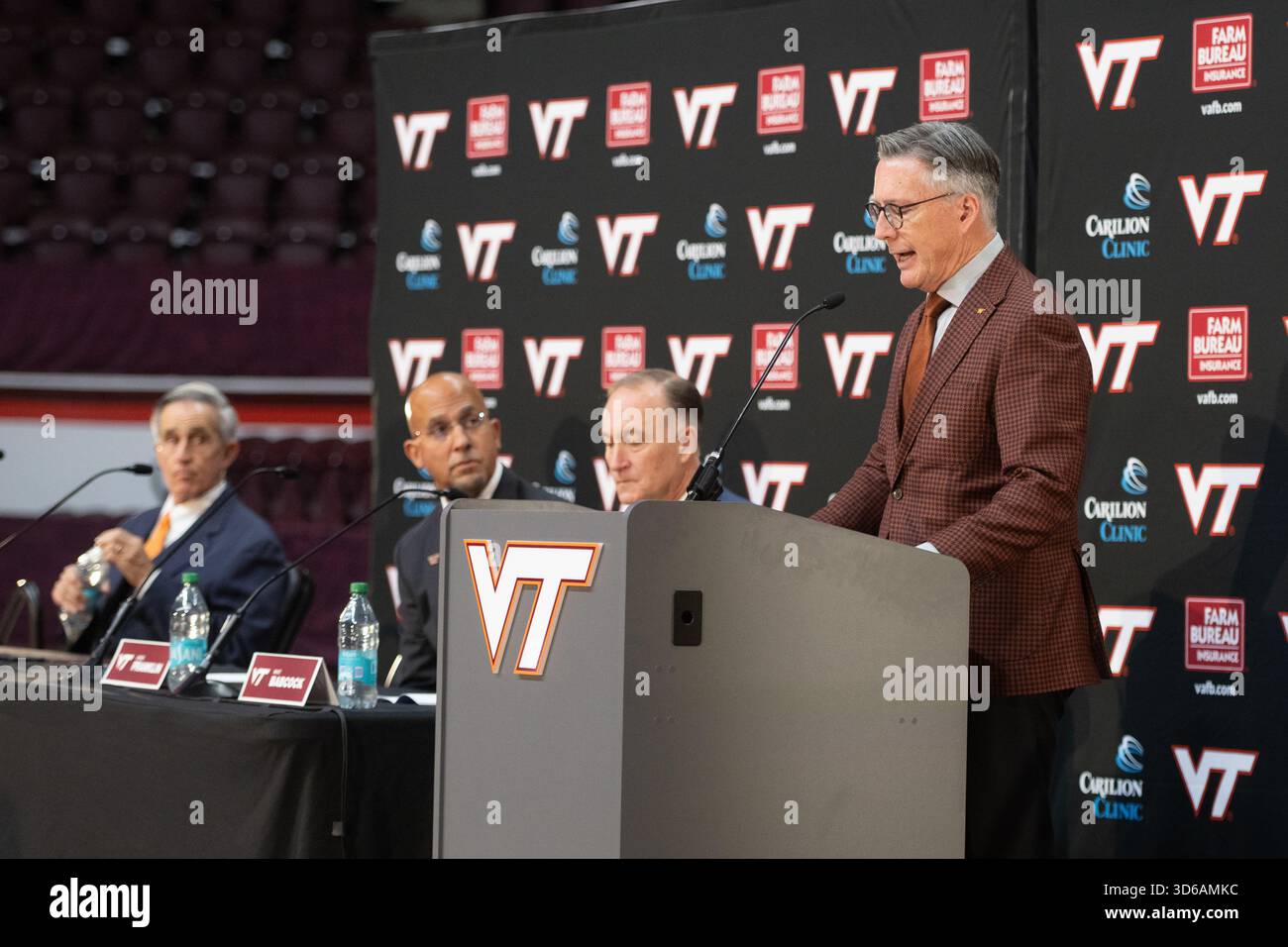 Virginia Tech President Timothy Sands speaks during an NCAA college ...