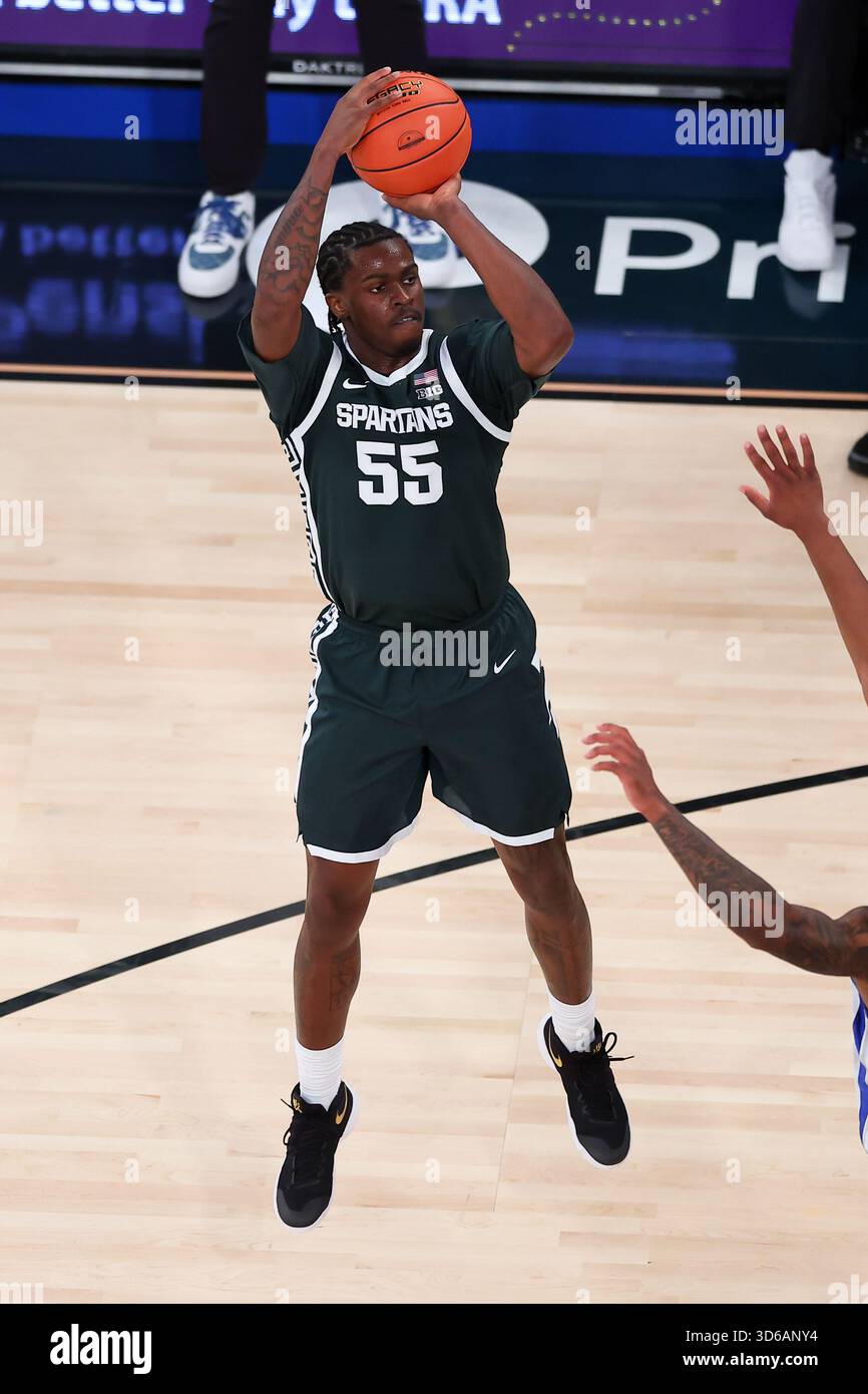 NEW YORK, NY - NOVEMBER 18: Coen Carr #55 of the Michigan State ...