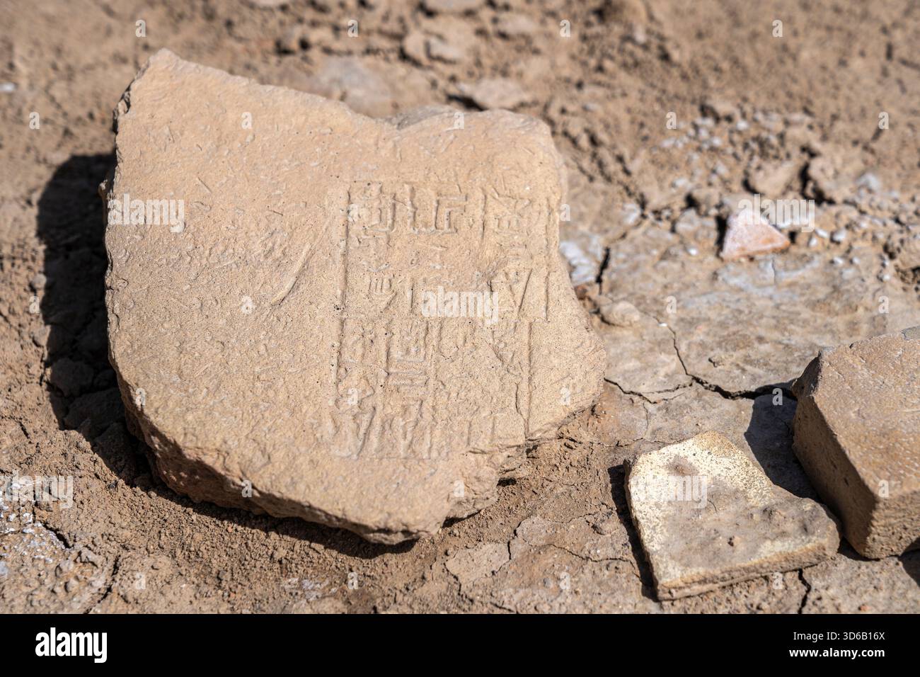 Close-up view of Cuneiform writing at the ruins of Uruk, a major ...