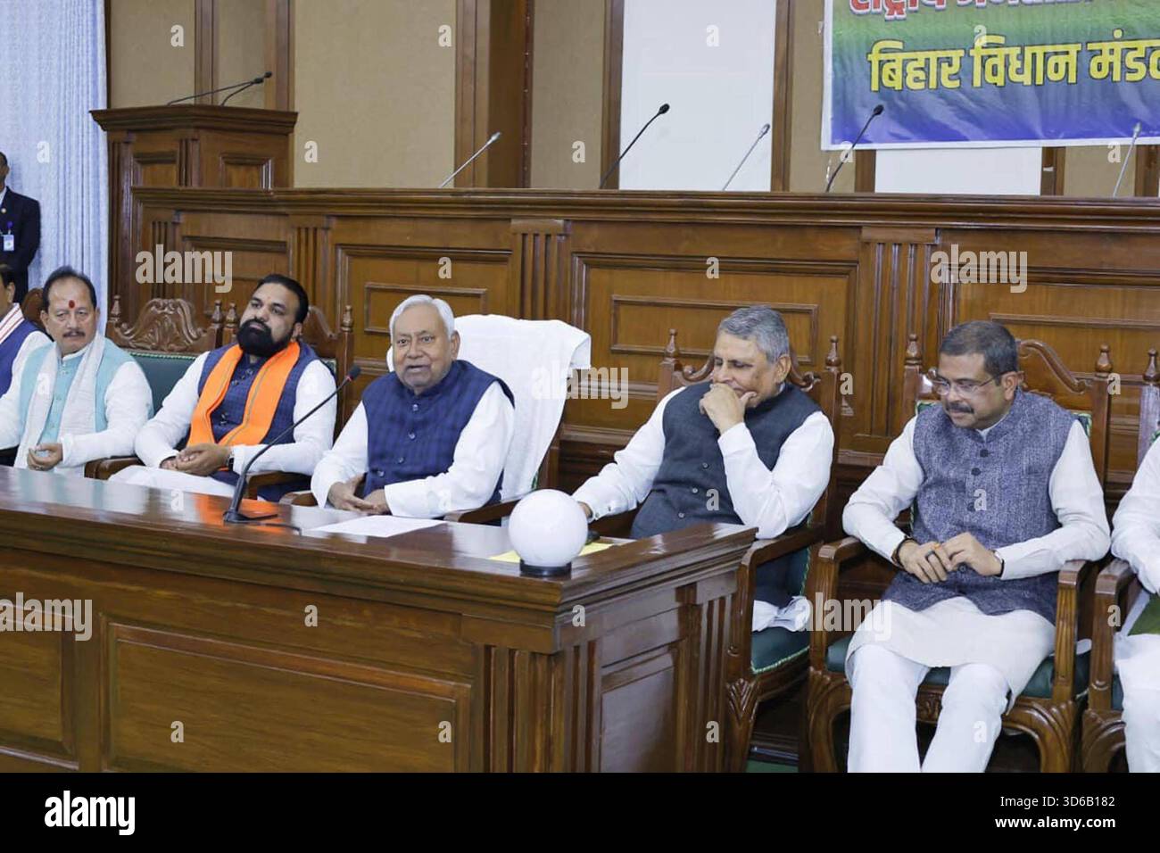 PATNA, INDIA - NOVEMBER 19: Bihar Chief Minister Nitish Kumar along with Deputy Chief Minister ...