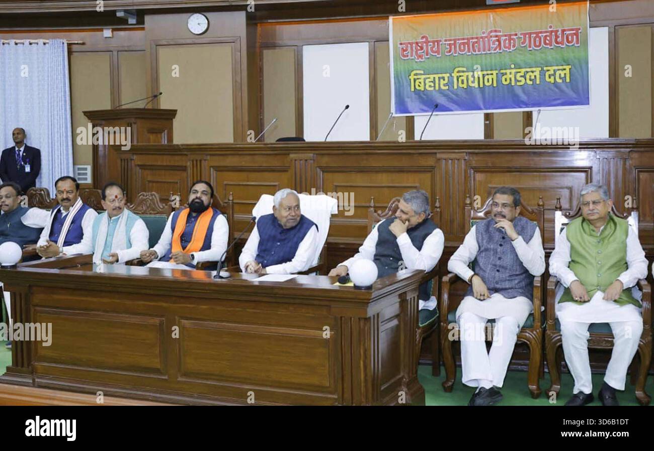 PATNA, INDIA - NOVEMBER 19: Bihar Chief Minister Nitish Kumar along with Deputy Chief Minister ...