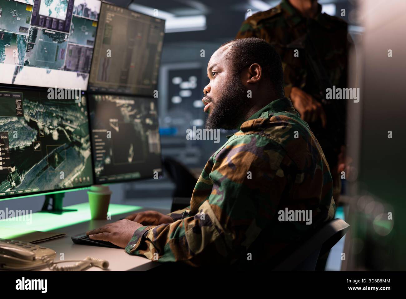 Army operative conducts tactical reconnaissance, utilizing equipment ...
