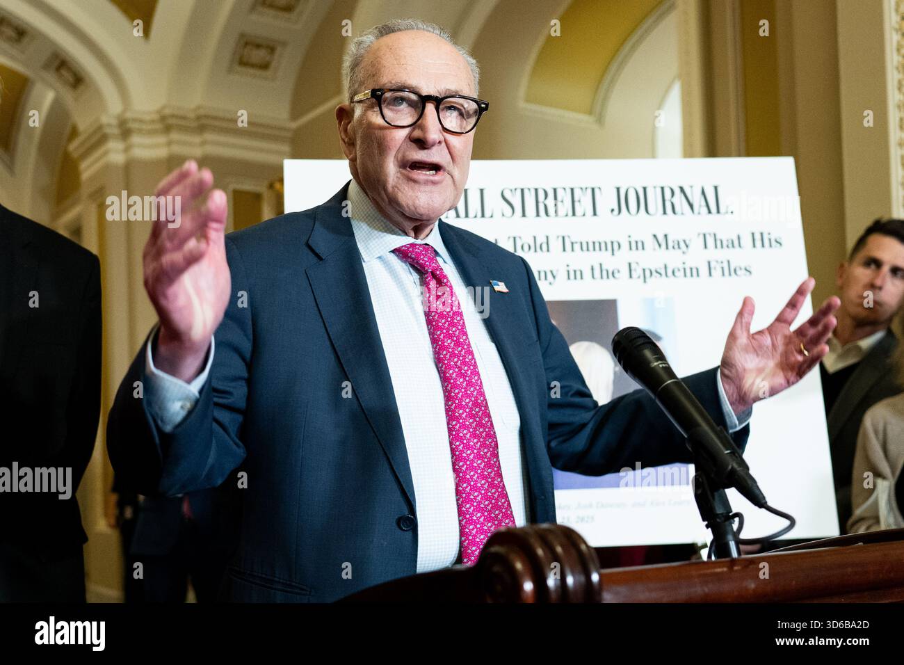 Senate Minority Leader Chuck Schumer (D-NY) speaking at a press ...
