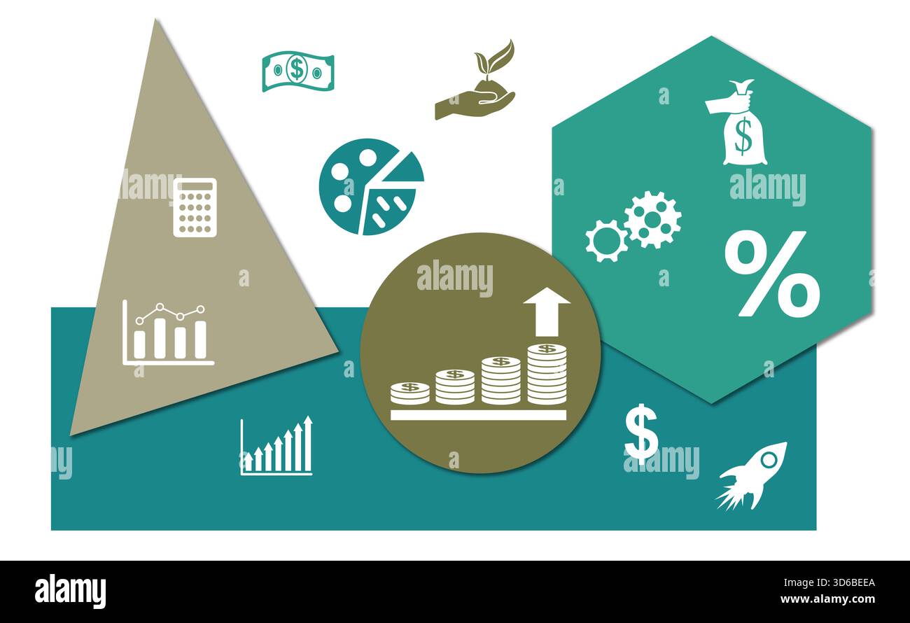 Concept of profit with icons on geometric shapes background Stock Photo ...