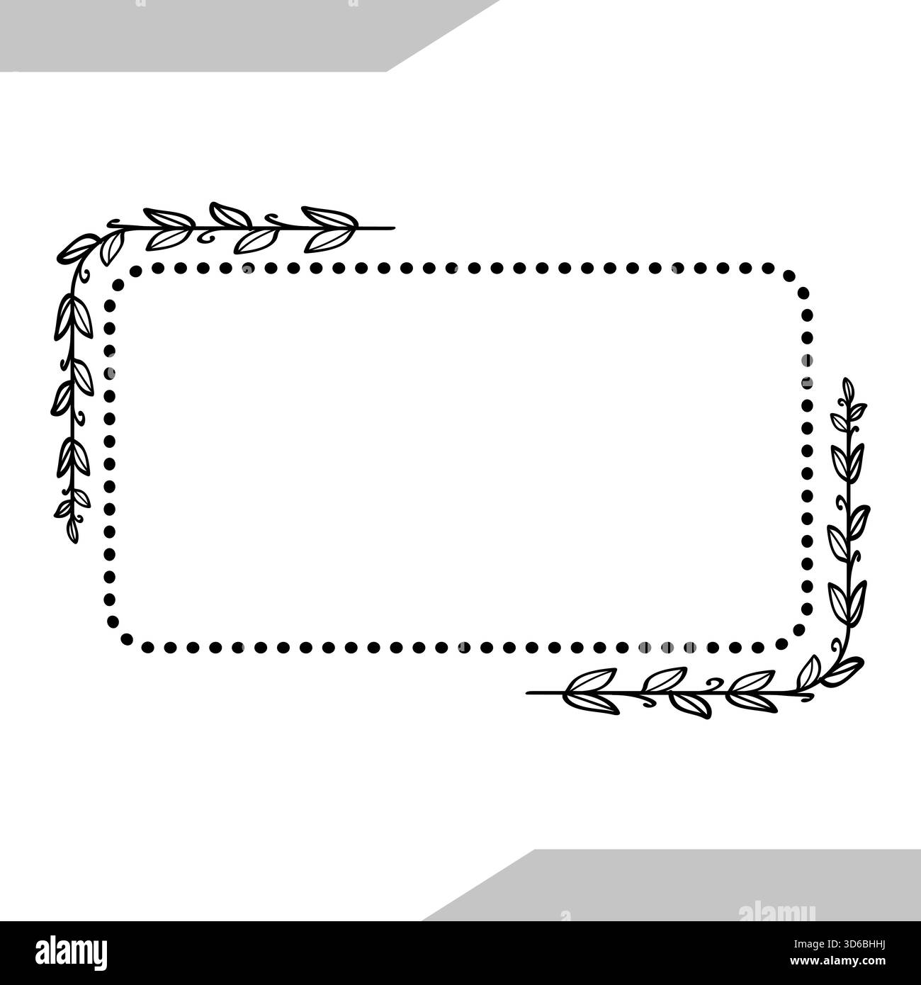 Hand Drawn Dotted Rectangle Frame with Leaves Decorative Border. Vector ...