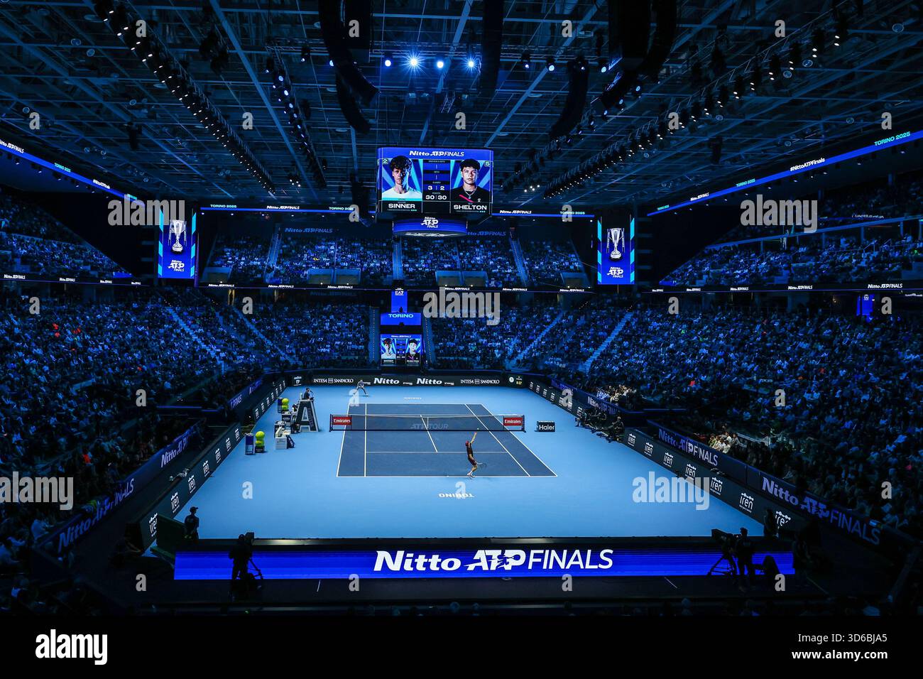 Jannik Sinner of Italy seen in actions during Men's Singles Group Stage match against Ben ...