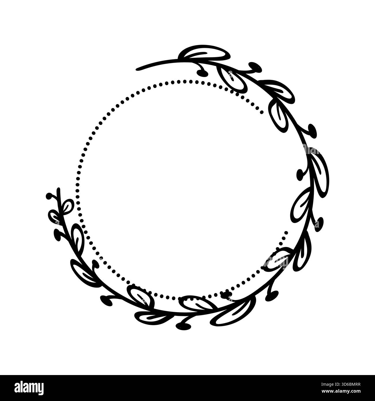 Hand Drawn Leaves Vine Dotted Circle Border Frame. Vector illustration ...