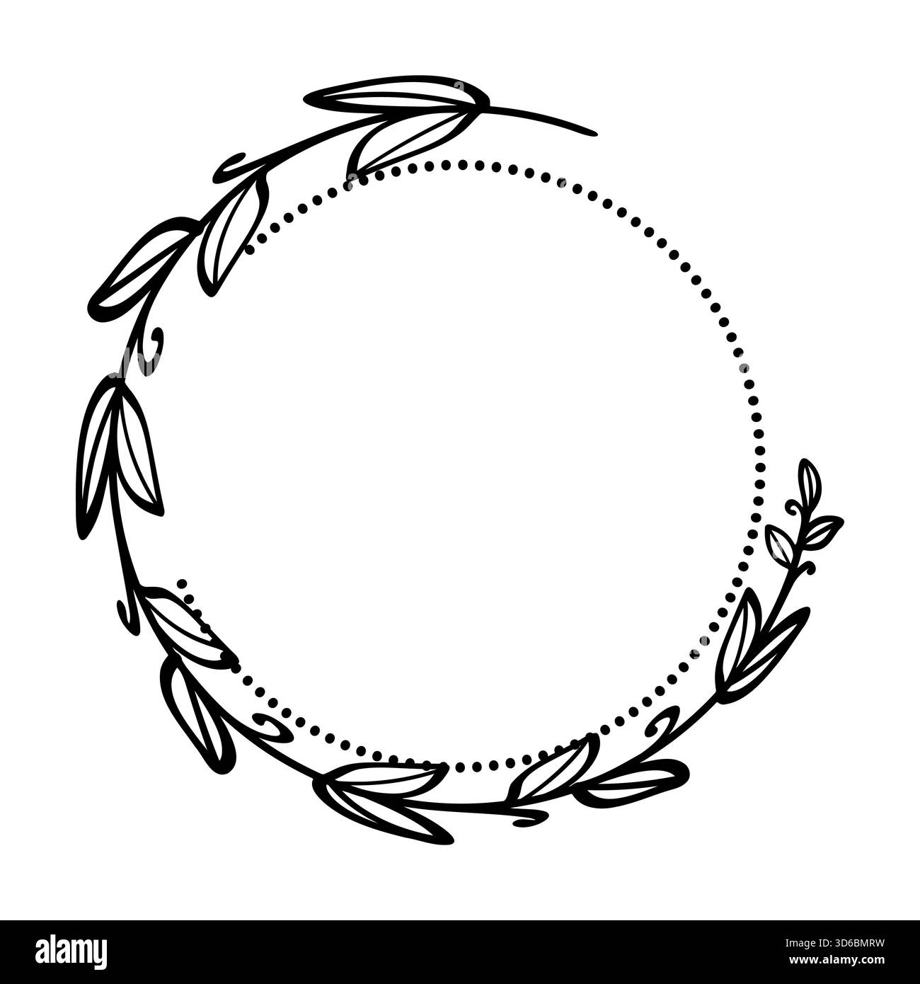 Hand Drawn Leaves Circle Border Decorative Frame. Vector illustration ...