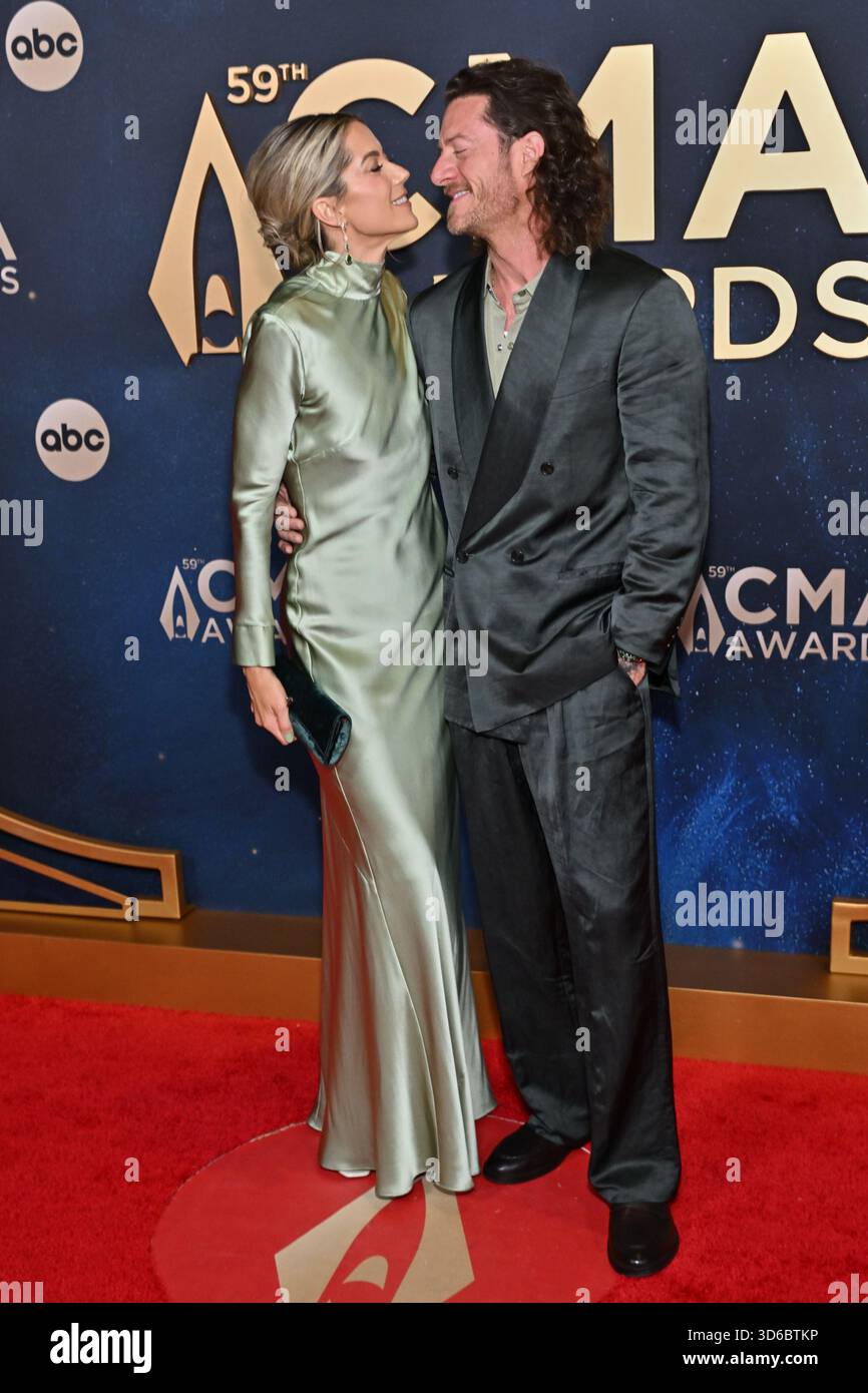 Hayley Stommel, left, and Tyler Hubbard arrive at the 59th Annual ...