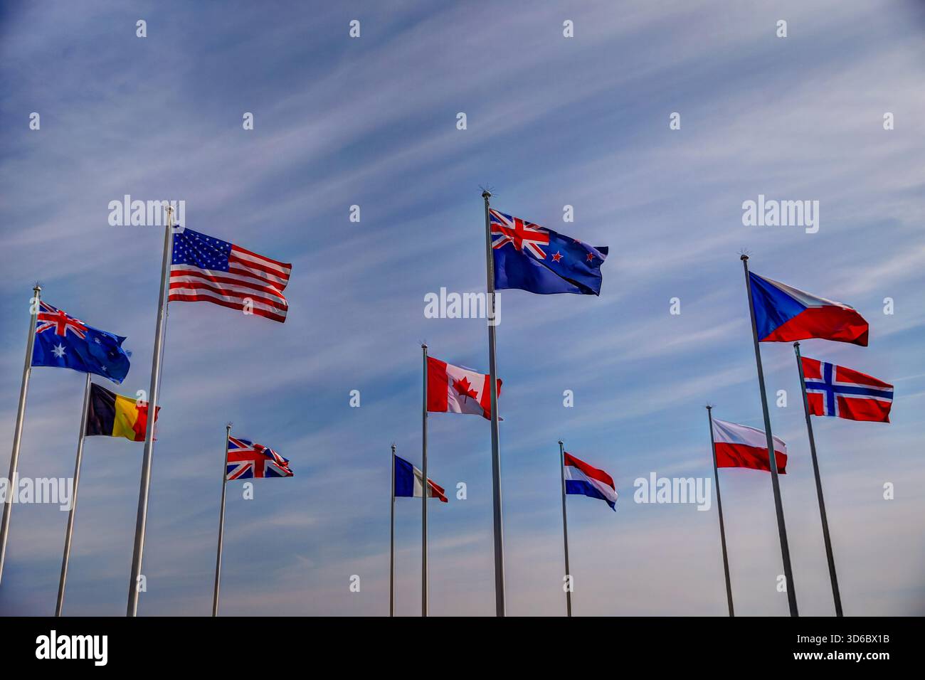 Allied flags flying at the Juno Beach Centre in Courseulles-sur-Mer ...
