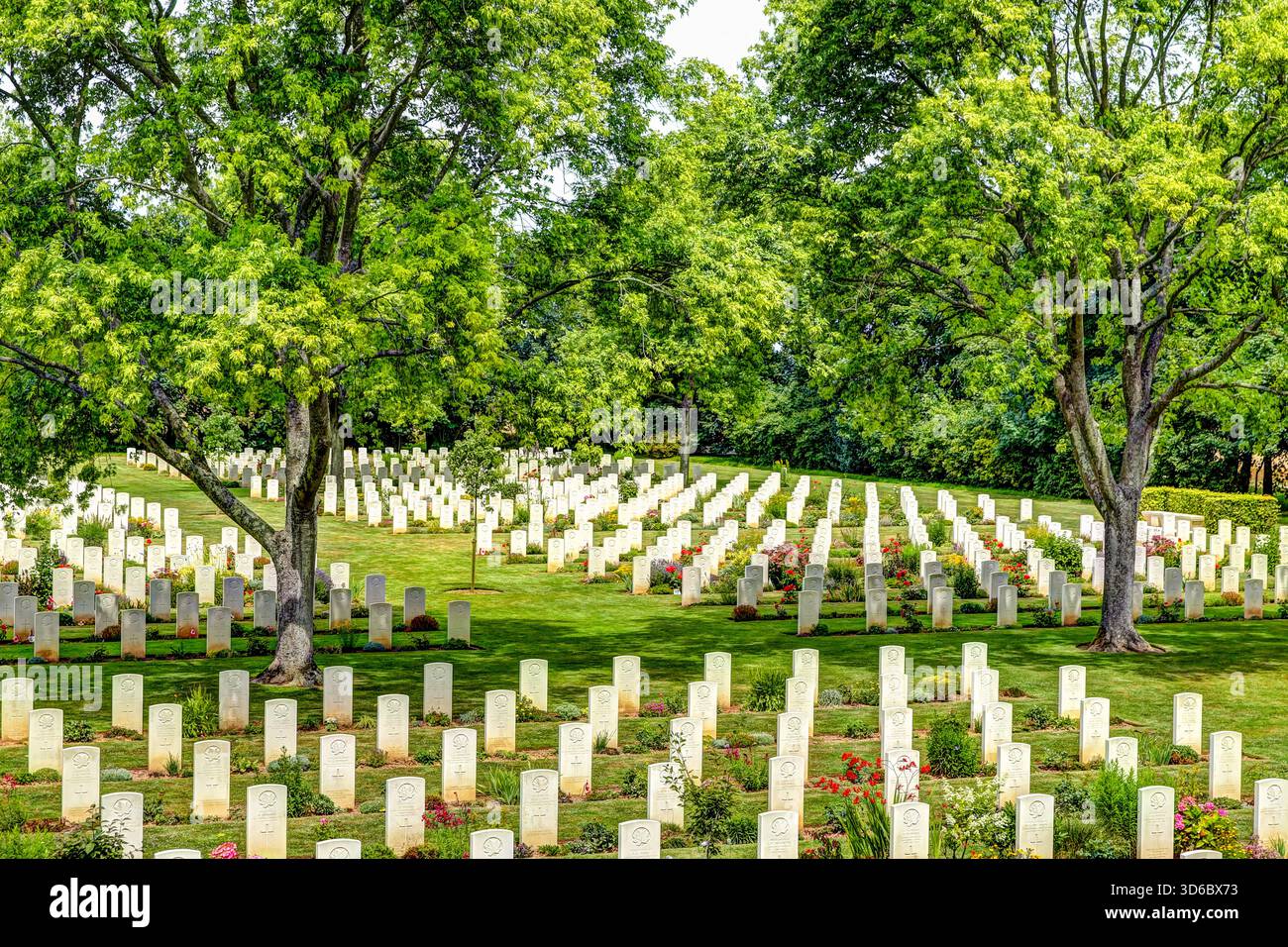 Bény-sur-Mer Canadian War Cemetery in Normandy, with memorial plaques ...