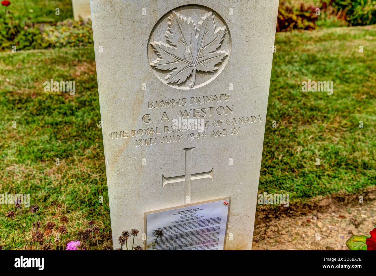 Bény-sur-Mer Canadian War Cemetery in Normandy, with memorial plaques ...