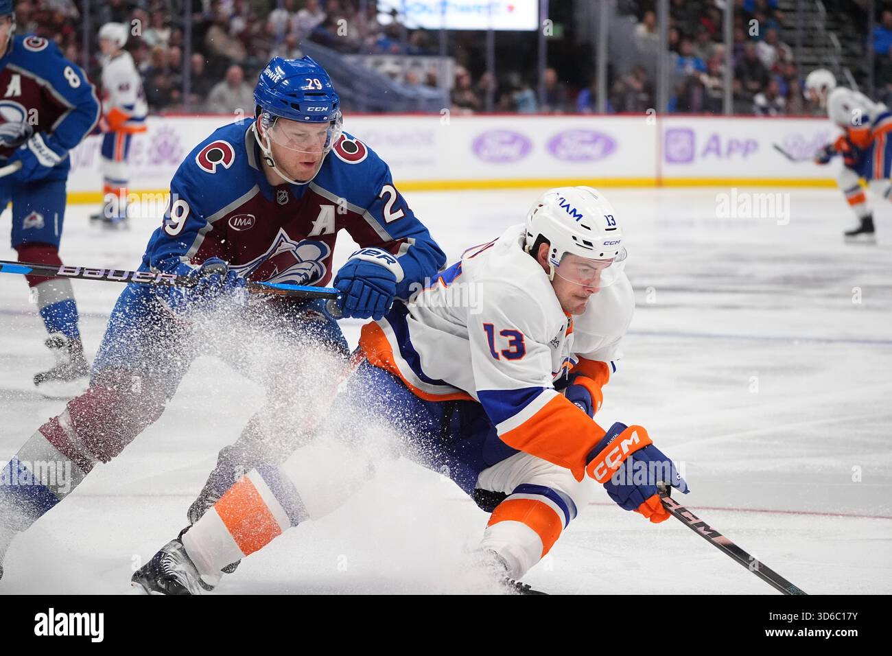 New York Islanders center Mathew Barzal (13) and Colorado Avalanche ...