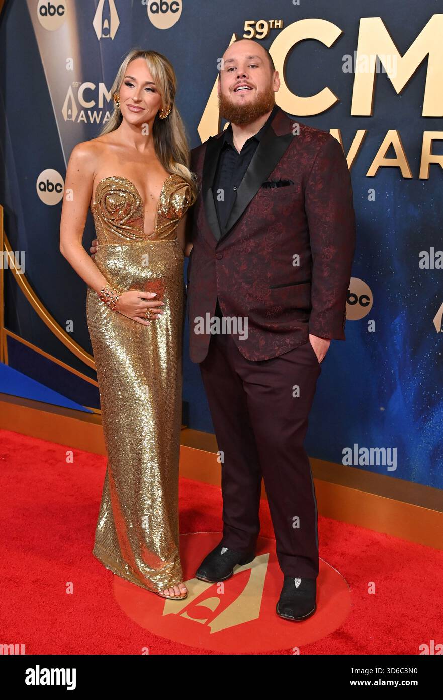 Luke Combs and Nicole Hocking arriving at the 59th Annual Country Music ...