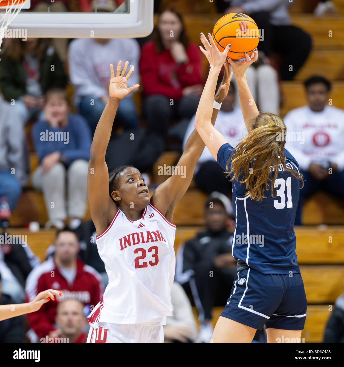 Indiana forward Zania Socka-Nguemen (23) attempts to block a shot by ...