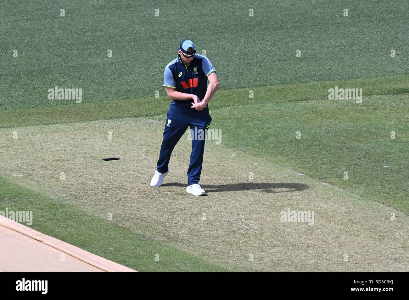 Steve Smith inspects the pitch ahead of the first Ashes Test at Perth ...