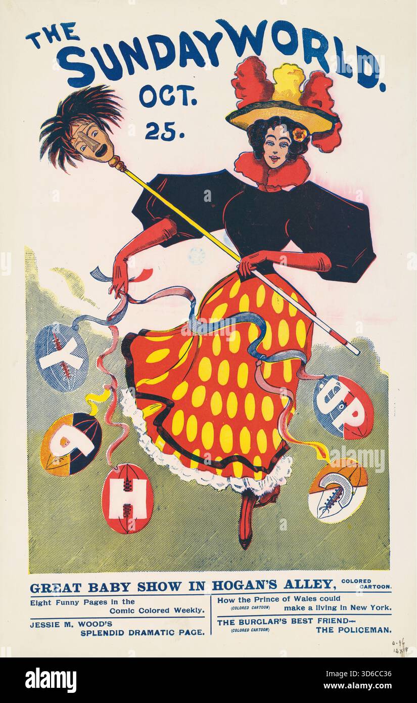 "The Sunday World Oct. 25. illustration of a woman, in a colorful dress ...