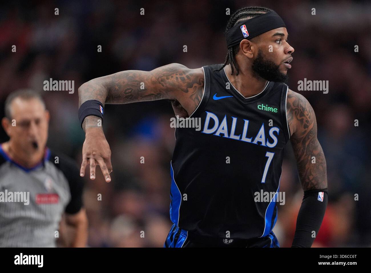 Dallas Mavericks guard Jaden Hardy reacts to scoring a three-pointer in ...
