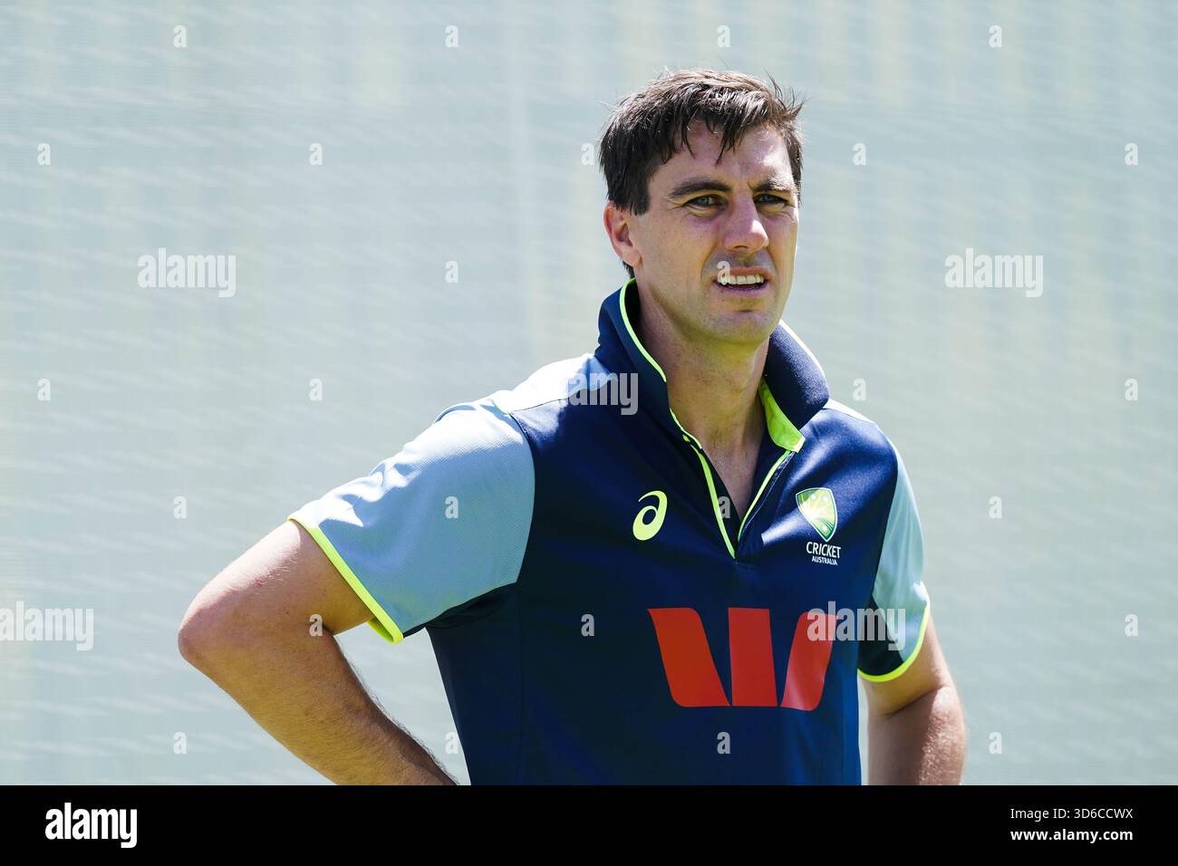Australia's Pat Cummins looks on during a nets session at the Optus ...