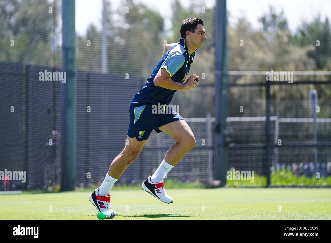 Australia's Pat Cummins runs in to bowl during a nets session at the ...