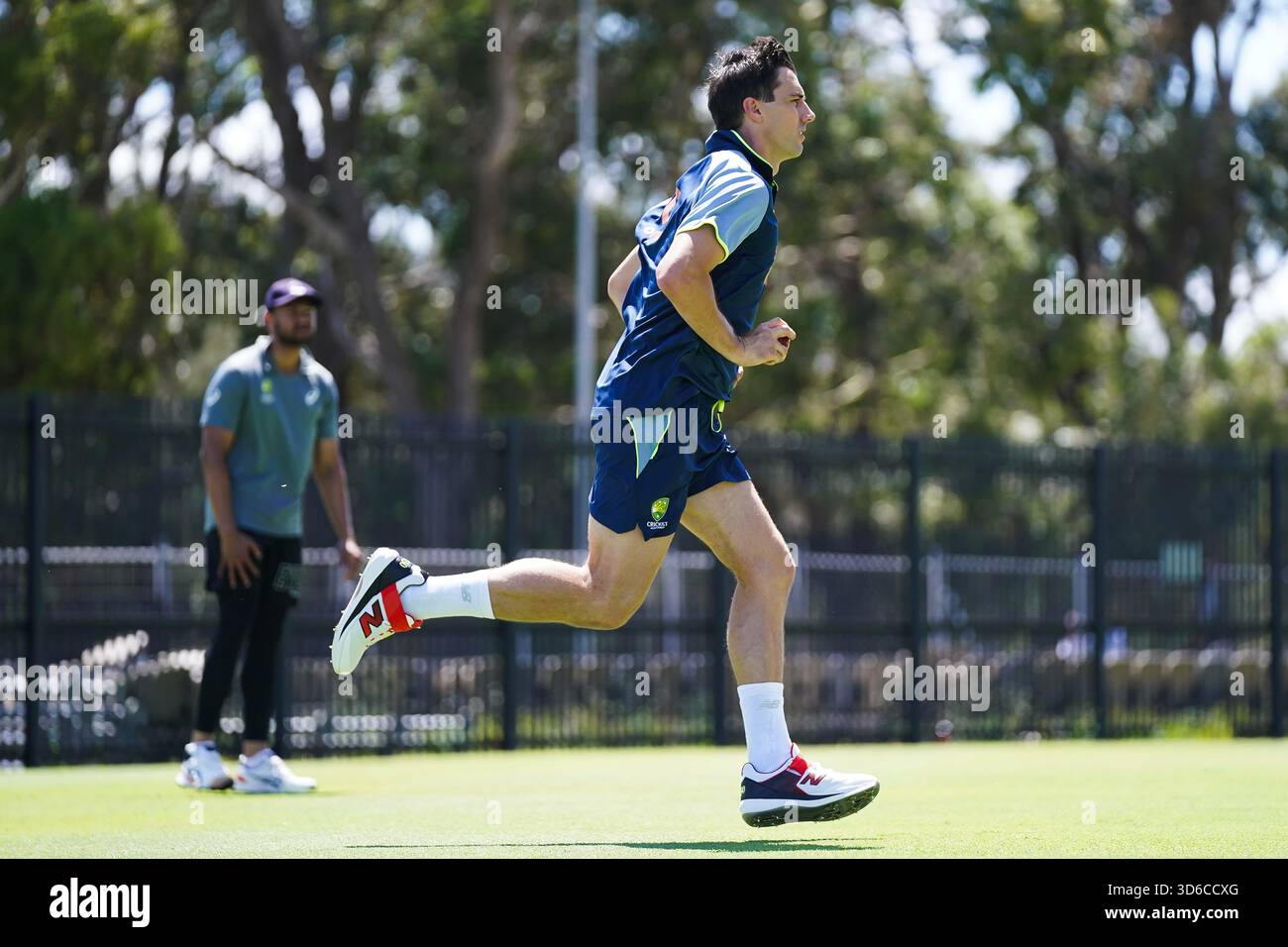 Australia's Pat Cummins runs in to bowl during a nets session at the ...