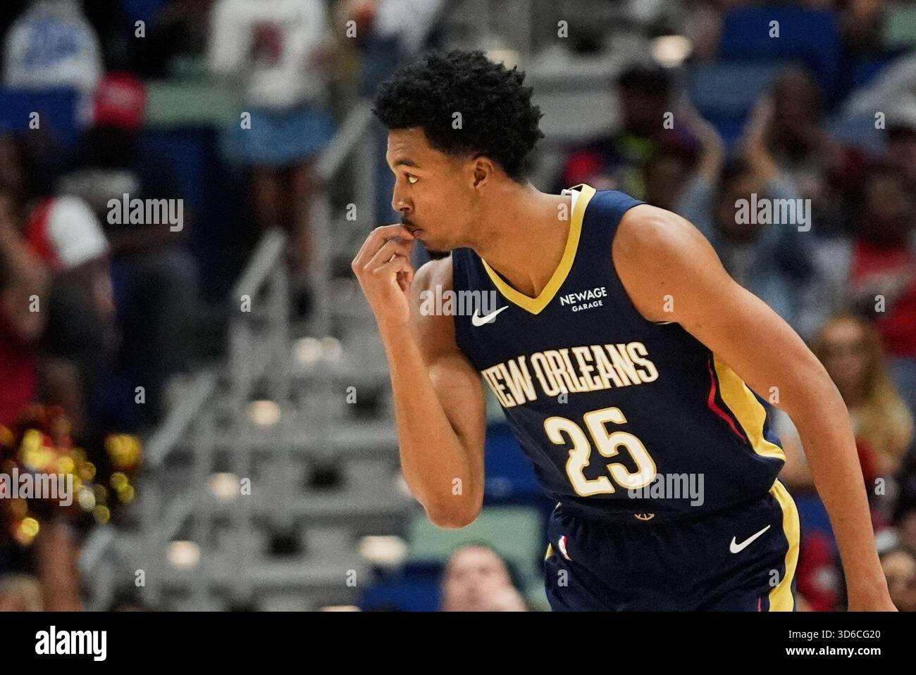 New Orleans Pelicans forward Trey Murphy III (25) reacts after making a ...