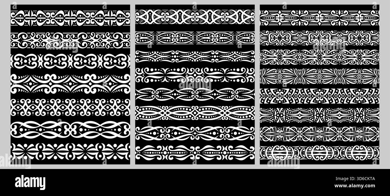 Vector set of white Seamless Borders, collection of repeat ribbons ...