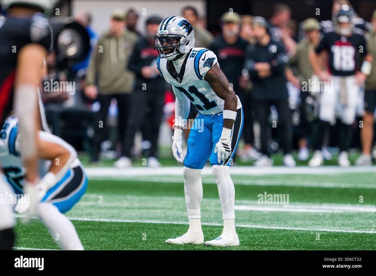 Carolina Panthers safety Nick Scott (21) lines up during the first half ...