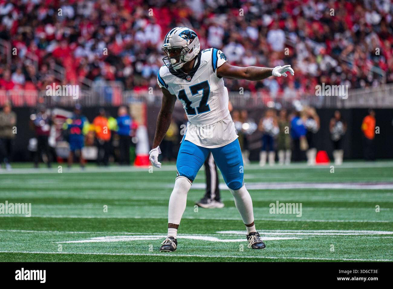 Carolina Panthers wide receiver Xavier Legette (17) lines up during the ...