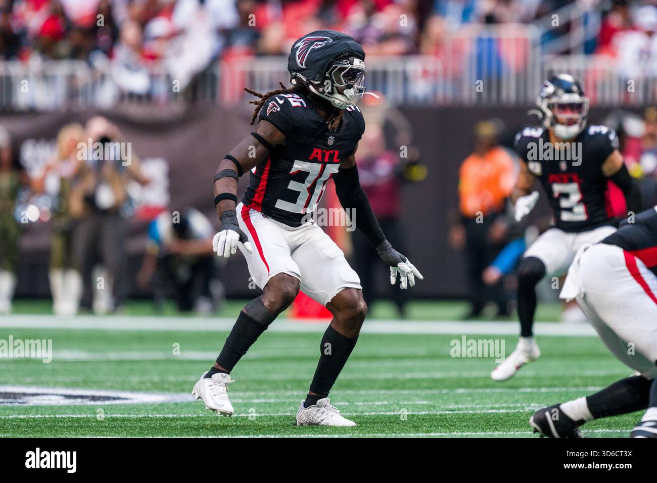 Atlanta Falcons linebacker Ronnie Harrison Jr. (36) works during the ...