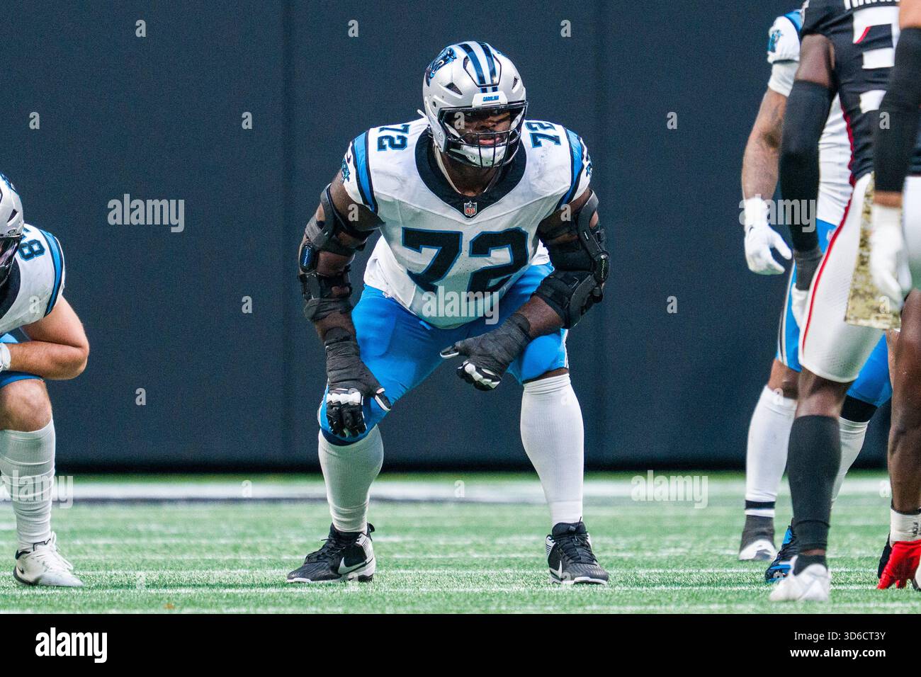 Carolina Panthers offensive tackle Taylor Moton (72) lines up during ...