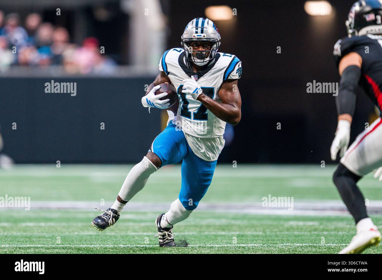 Carolina Panthers wide receiver Xavier Legette (17) runs the ball ...