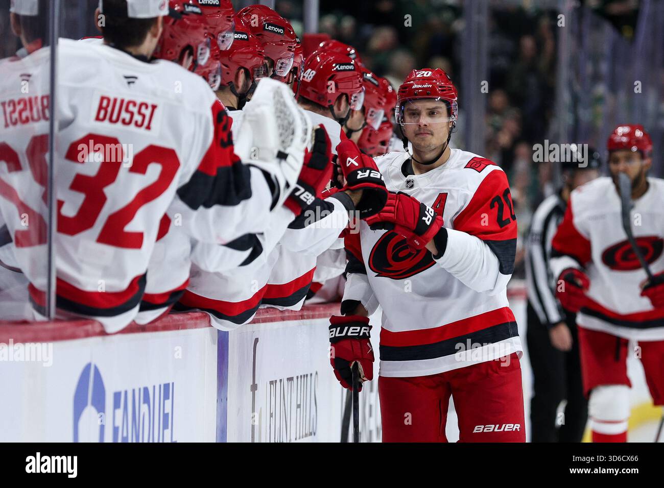 Carolina Hurricanes center Sebastian Aho (20) celebrates his goal ...