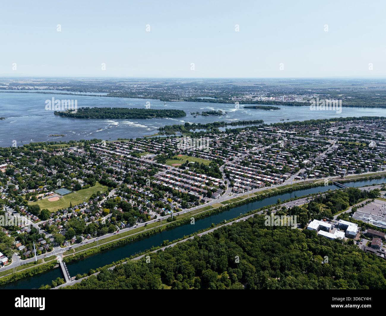 Aerial view of Verdun neighbourhood, Lachine Canal and Montreal ...