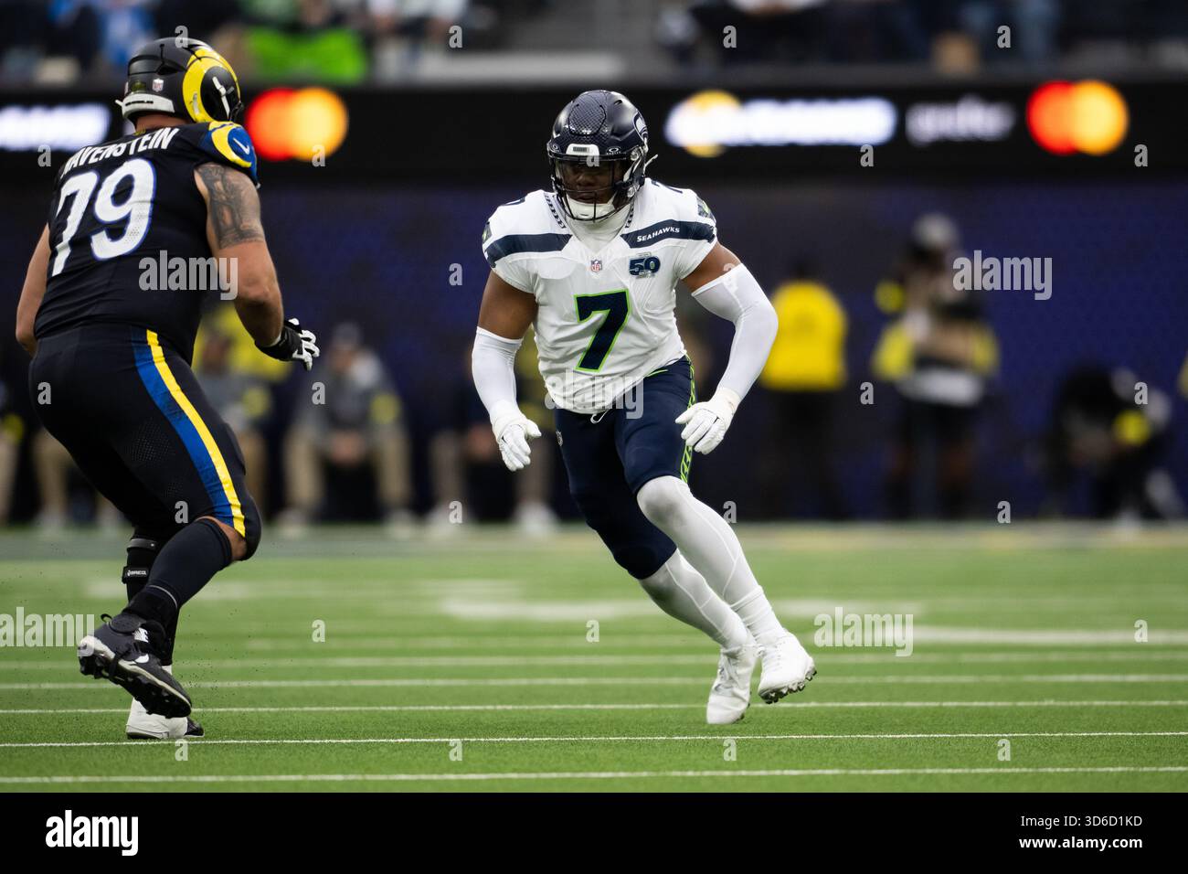 Seattle Seahawks linebacker Uchenna Nwosu (7) runs during an NFL ...