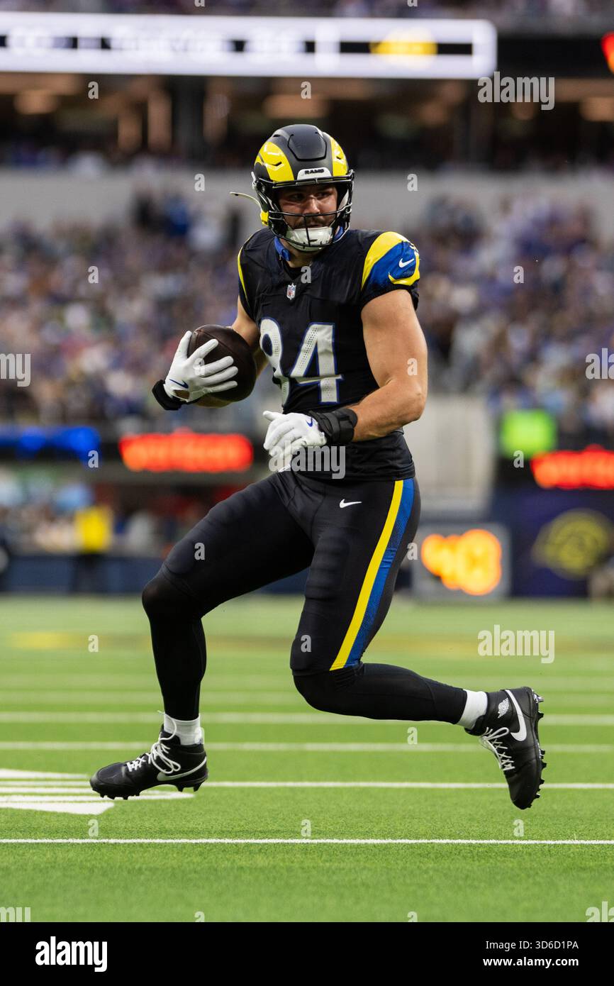 Los Angeles Rams tight end Colby Parkinson (84) runs with the ball ...