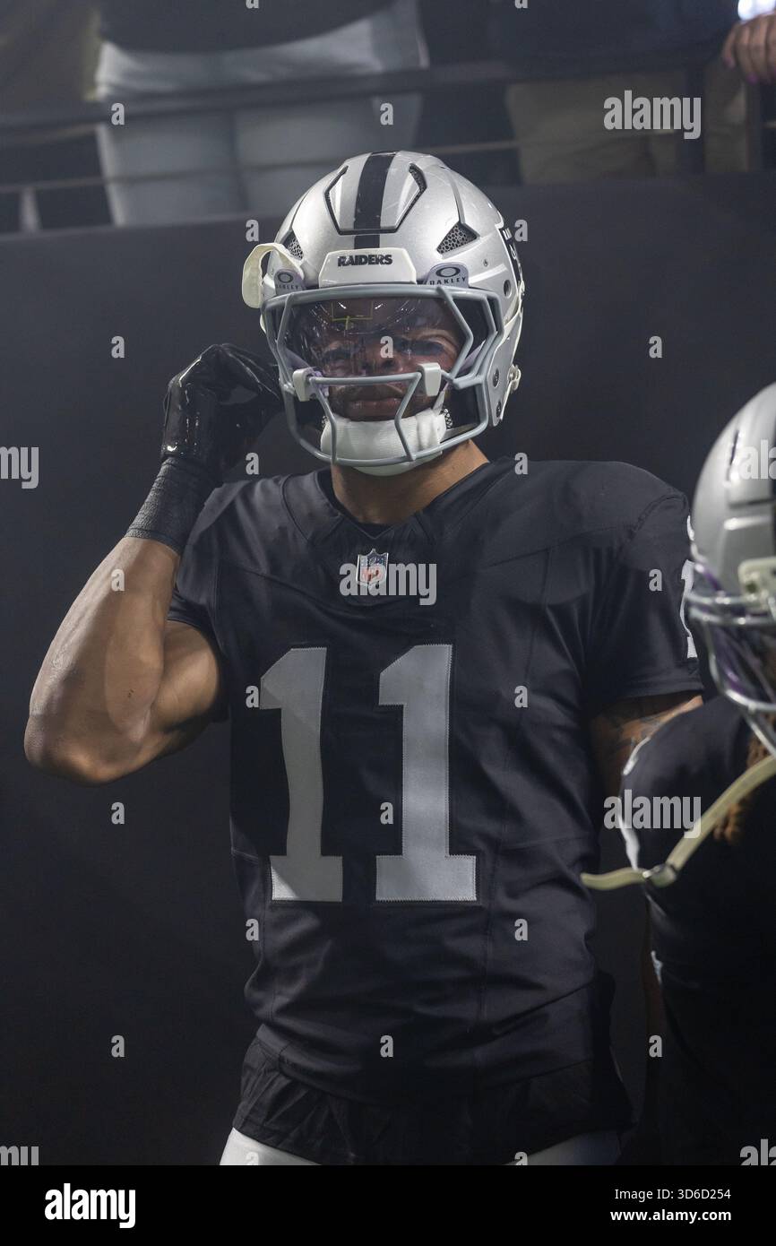 Las Vegas Raiders safety Jeremy Chinn (11) enters the field during ...