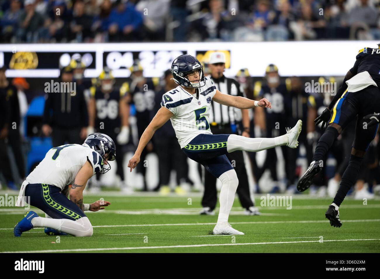 Seattle Seahawks place kicker Jason Myers (5) kicks during an NFL ...