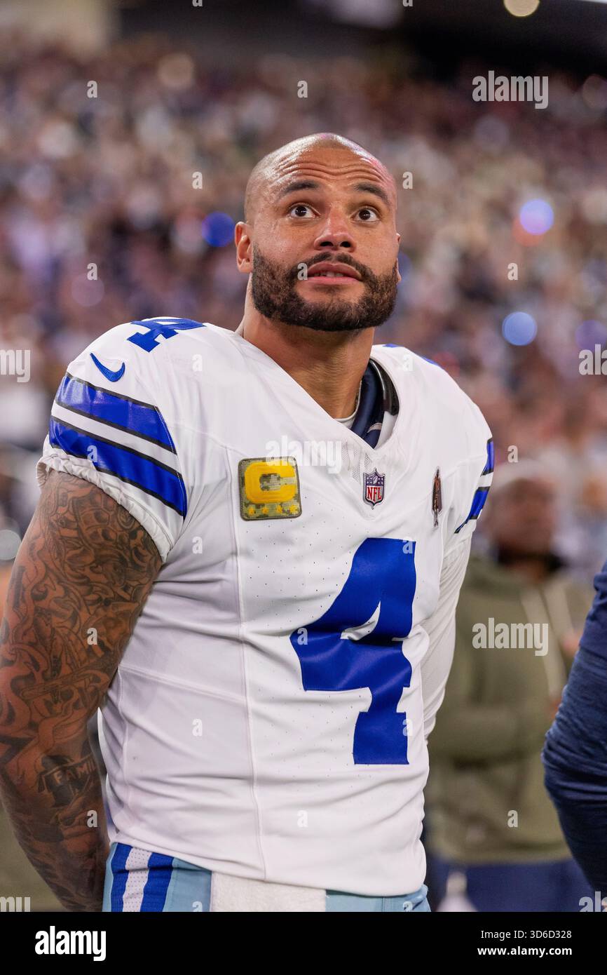 Dallas Cowboys quarterback Dak Prescott (4) stands for the national ...