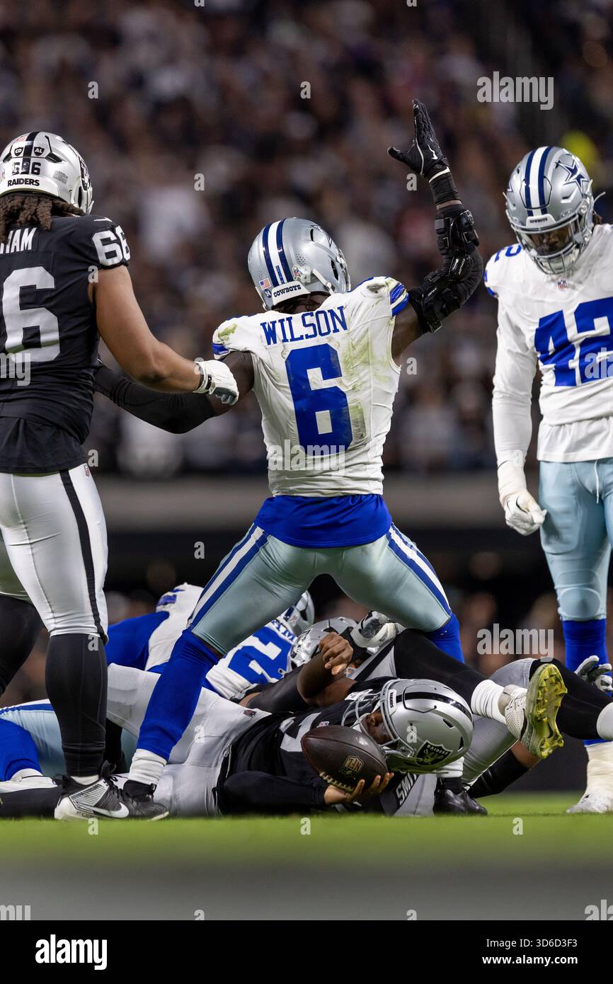 Dallas Cowboys safety Donovan Wilson (6) celebrates after sacking Las ...