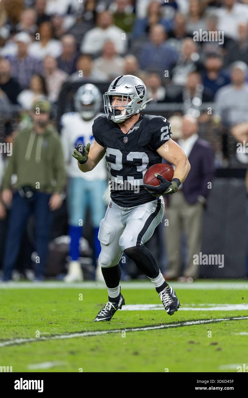 Las Vegas Raiders running back Dylan Laube (23) returns a kickoff ...