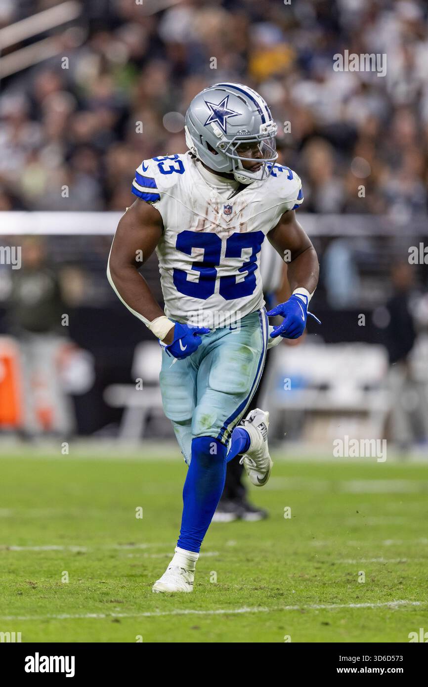 Dallas Cowboys running back Javonte Williams (33) against the Las Vegas ...