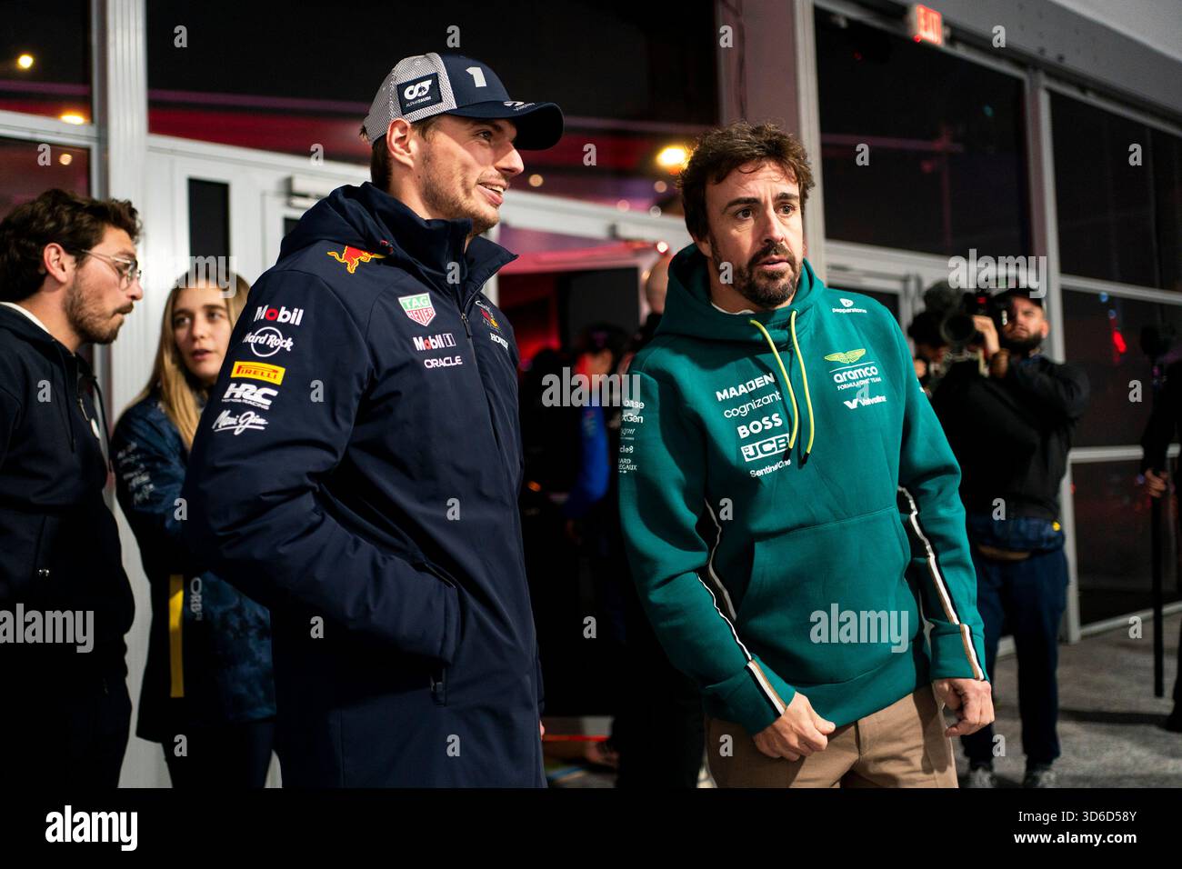 Dutch Formula One driver Max Verstappen of Red Bull Racing speaks with ...