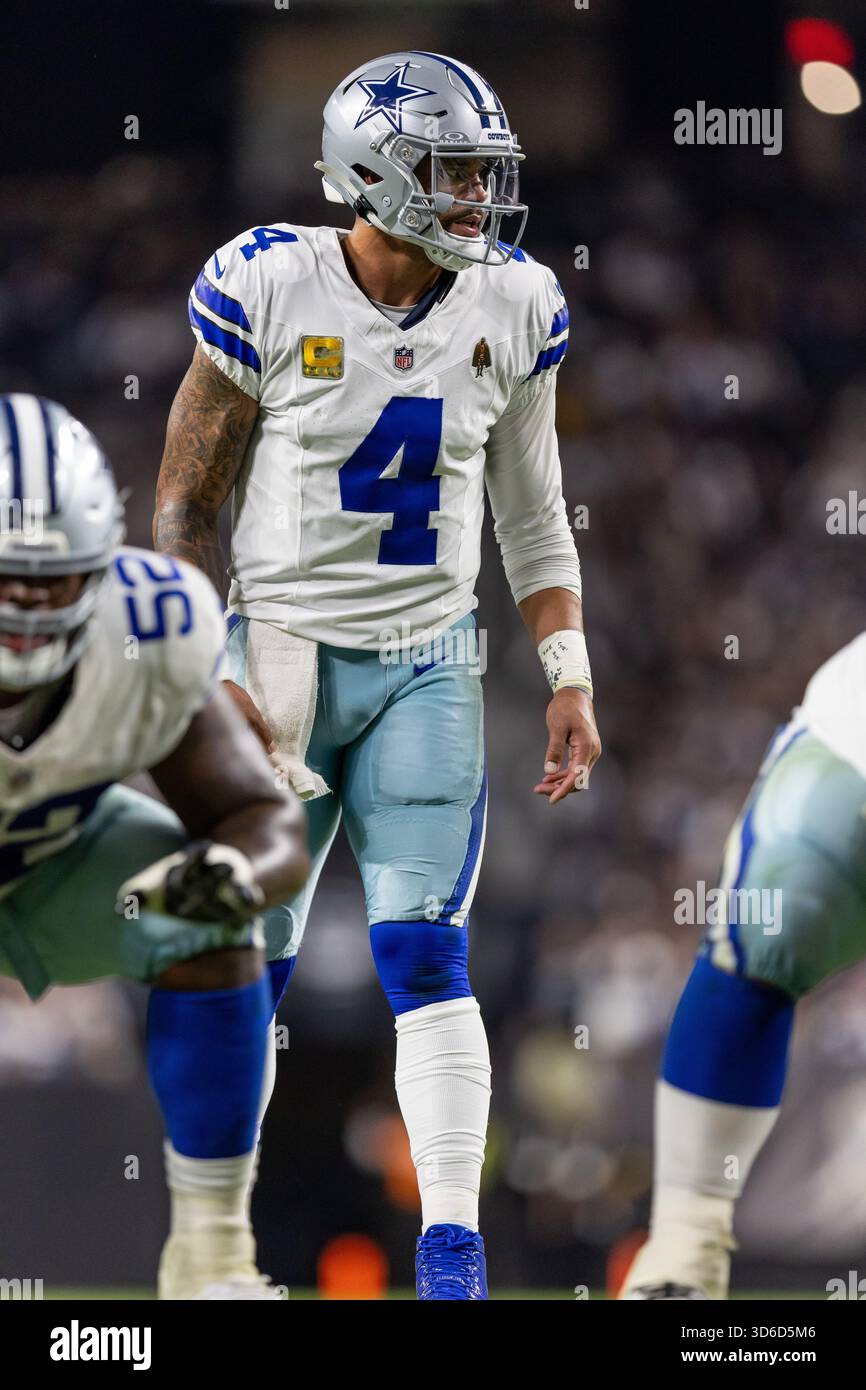 Dallas Cowboys quarterback Dak Prescott (4) lines up behind center ...