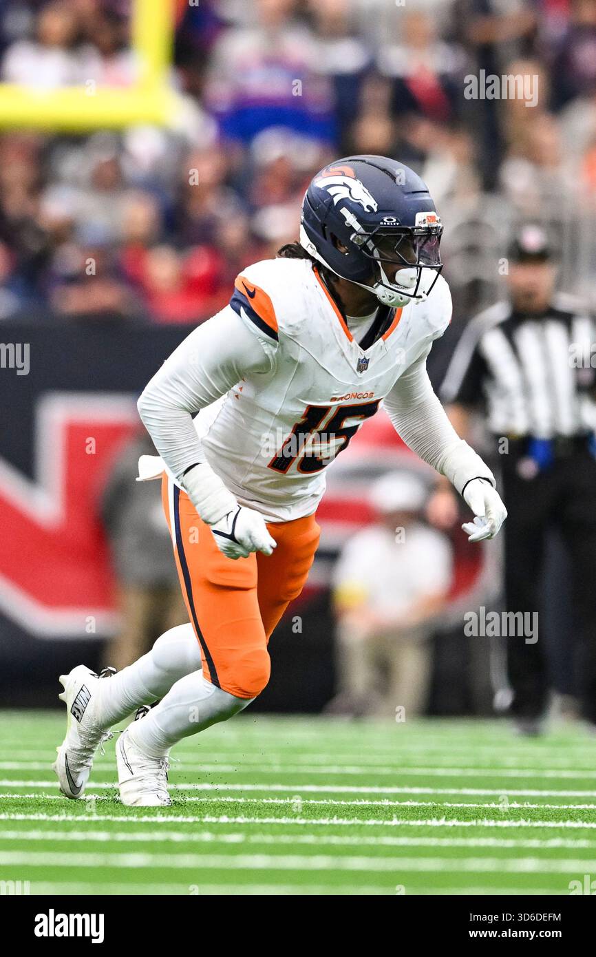 Denver Broncos linebacker Nik Bonitto (15) defends in coverage against ...