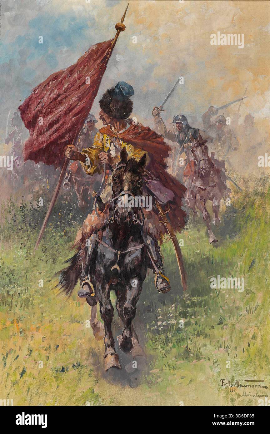Cossack riders on the battlefield. Art by Fritz Neumann (1881-1919 ...