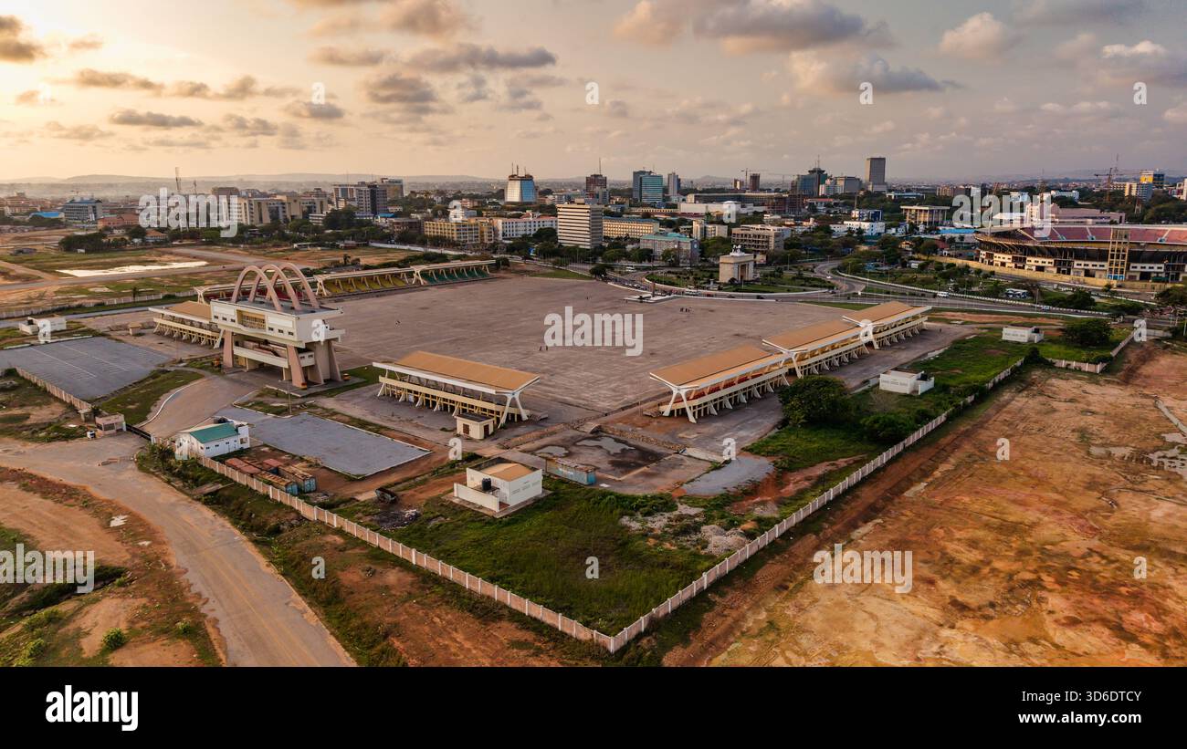 Aerial view of a vibrant cityscape where modern buildings meet open ...