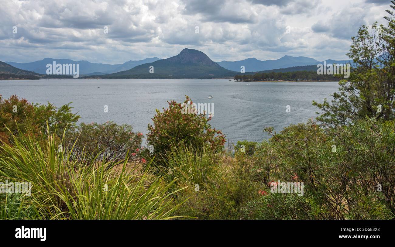 The picturesque view across Lake Moogerah from Moogerah Dam, Gold Coast ...