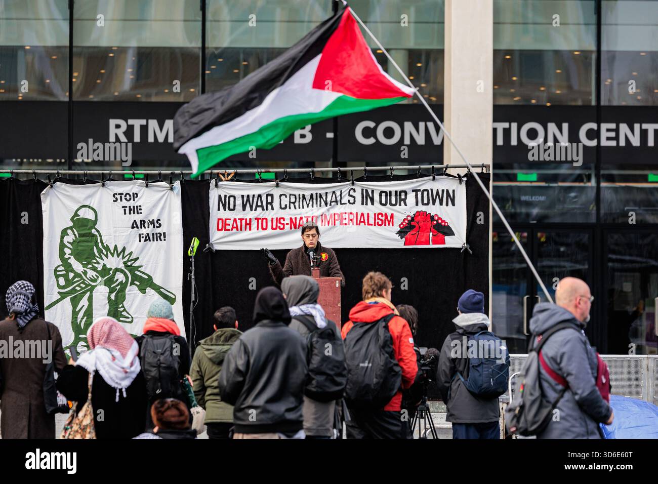 ROTTERDAM - Protesters give speeches in the square during a ...
