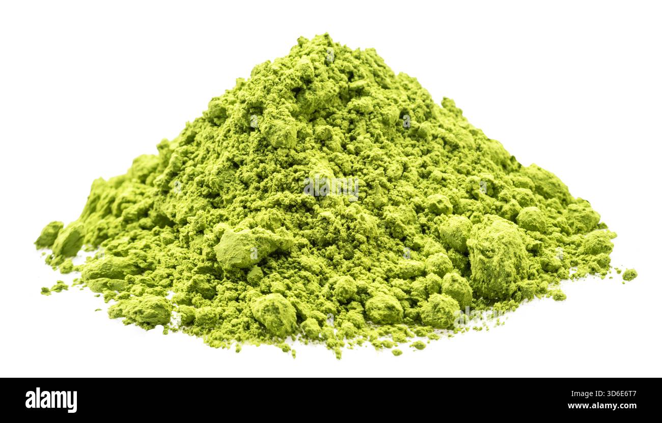 Matcha tea, finely ground powder of green tea on white background. File ...